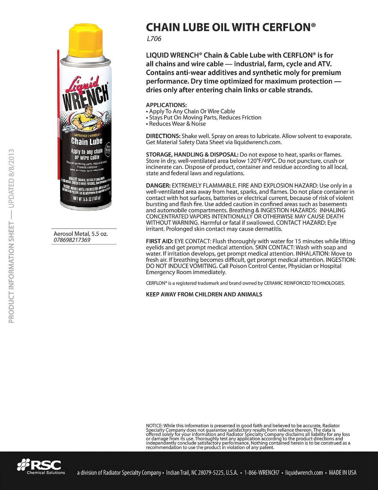 L706 LIQUID WRENCH CHAIN LUBE (5.50Z) - Global-P (M) Sdn Bhd